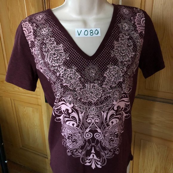 Vocal | Tops | New Vocal Womens Burgandy Tshirt With A Little Bling ...